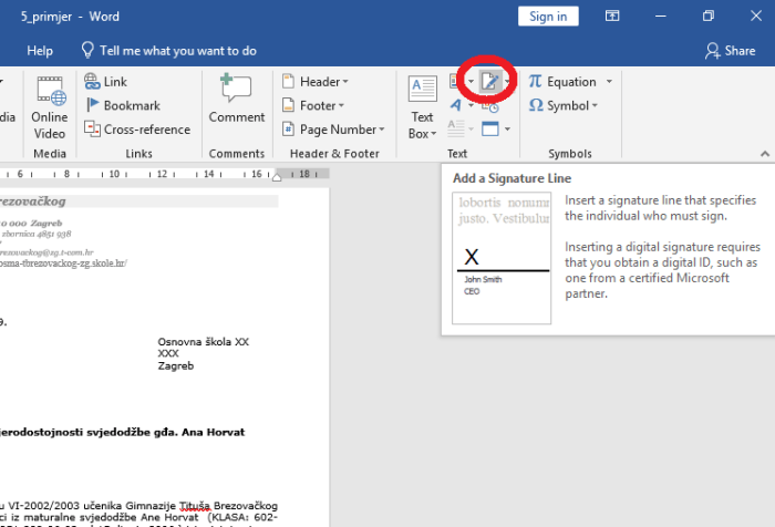 Elektronički potpis | Tajnik škole
