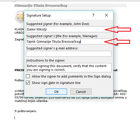Elektronički potpis | Tajnik škole
