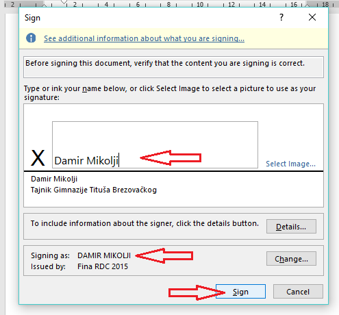 Elektronički potpis | Tajnik škole